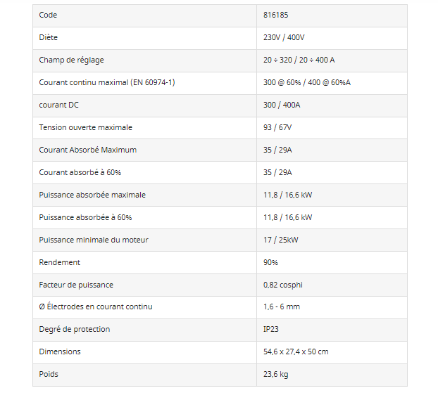 POSTE SOUDURE ARC LINEAR 500i XD 230V/400 V 816185